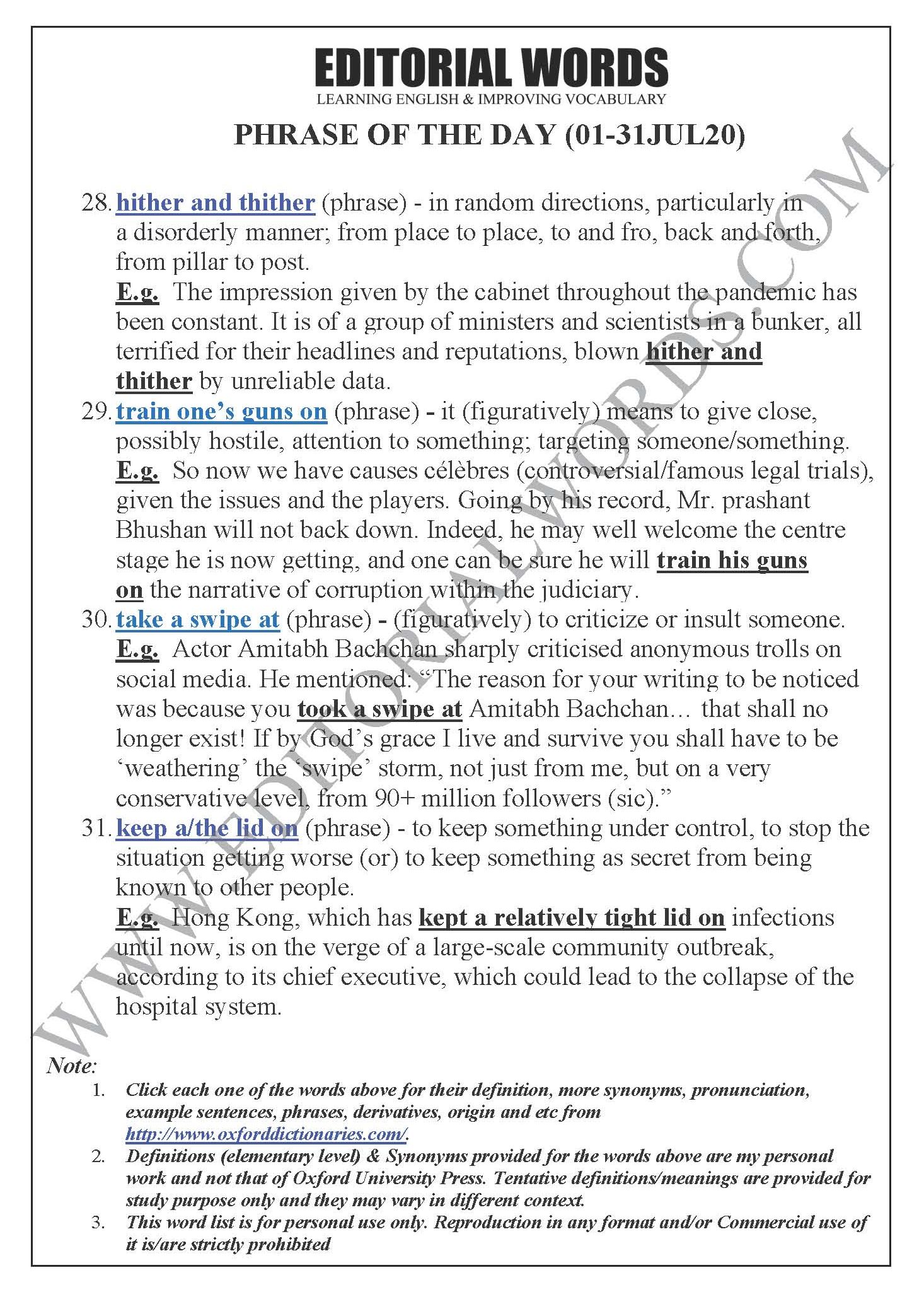 “Phrase Of The Day” We Learnt Last Month (Jul 01-31, 2020) - Editorial ...