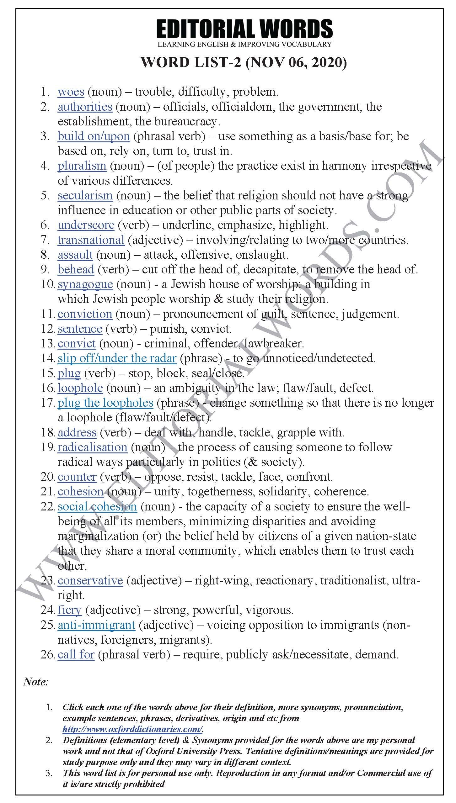 The Hindu Editorial (Vienna’s woes) - Nov 06, 2020 - Editorial Words