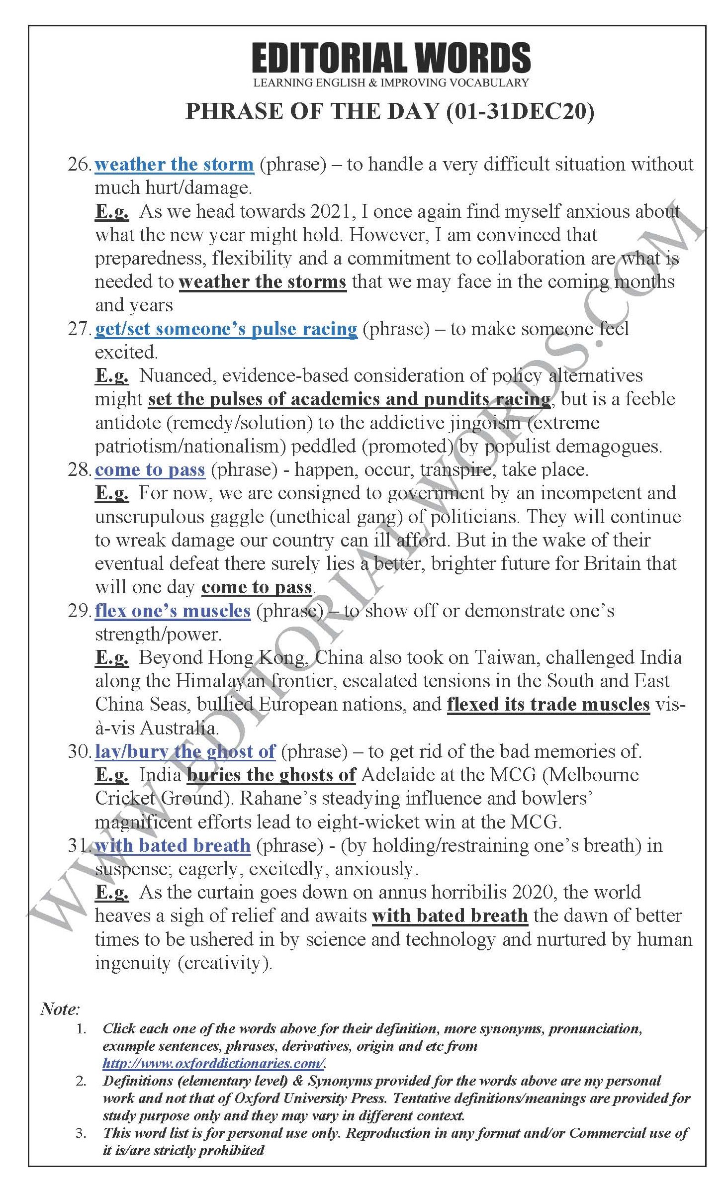 “Phrase Of The Day” We Learnt Last Month (Dec 01-31, 2020) - Editorial ...