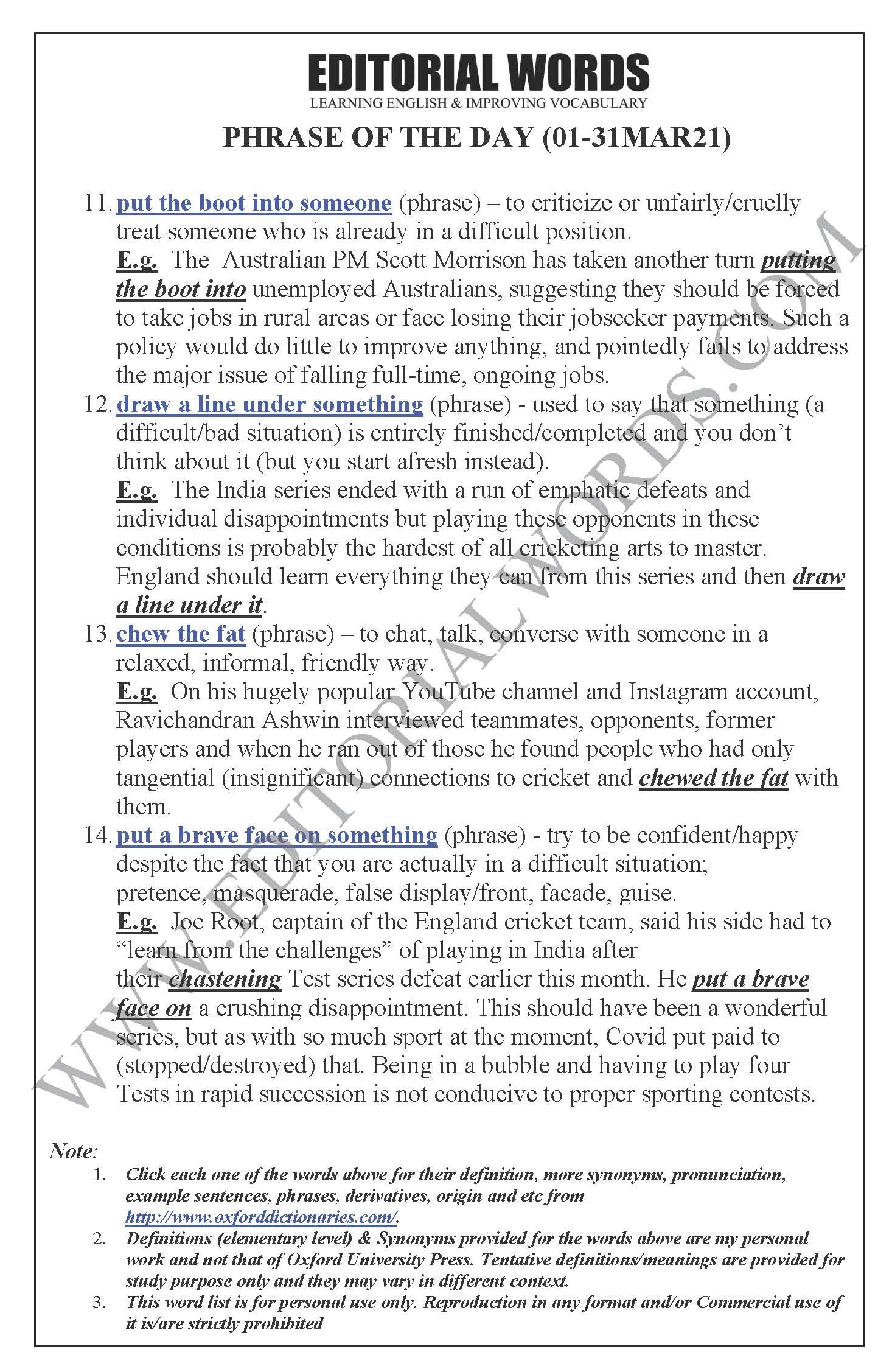 “Phrase Of The Day” We Learnt Last Month (Mar 01-31, 2021) - Editorial ...