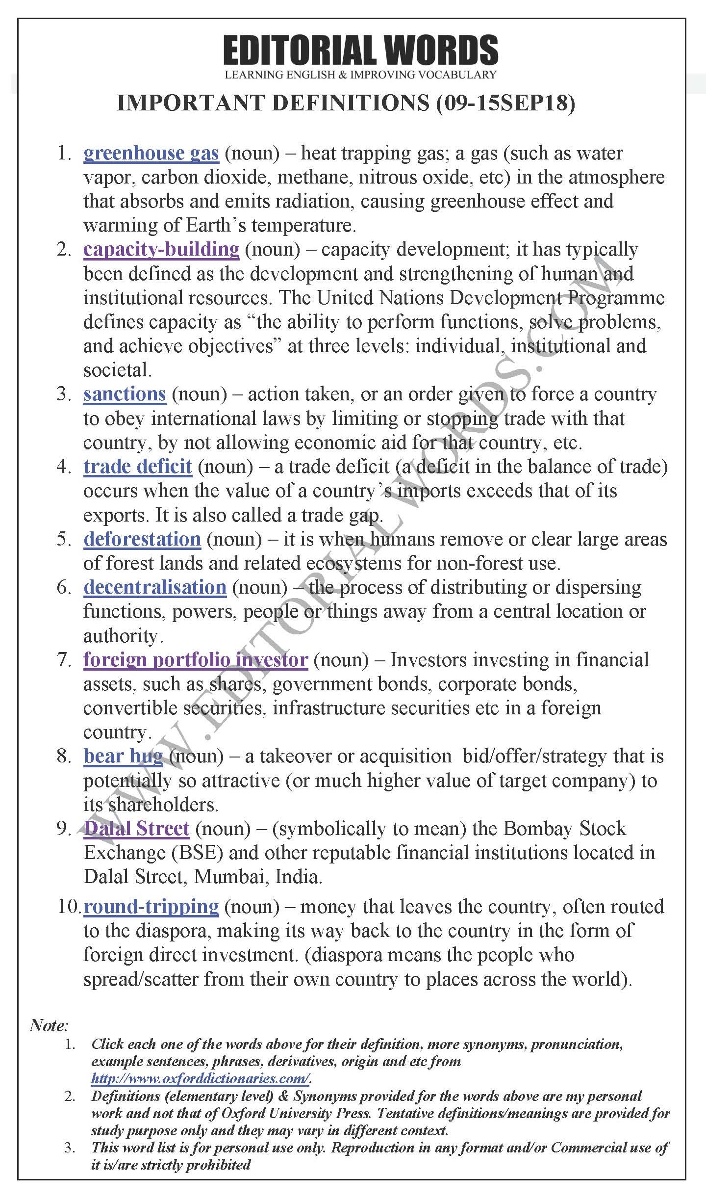 "Important Definitions" We Learnt Last Week (Sep 09-15, 2018 ...
