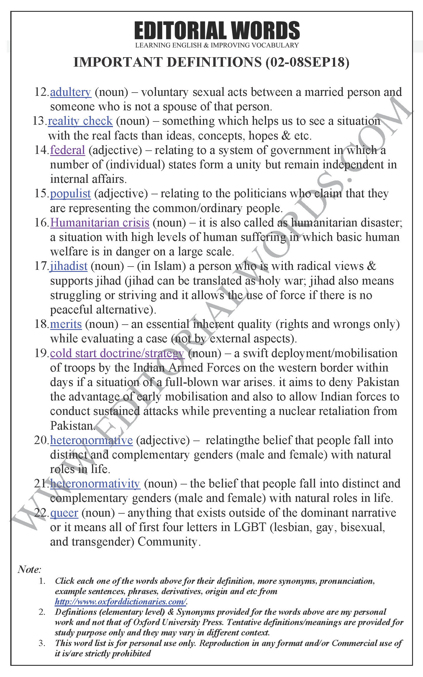 "Important Definitions" We Learnt Last Week (Sep 02-08, 2018 ...
