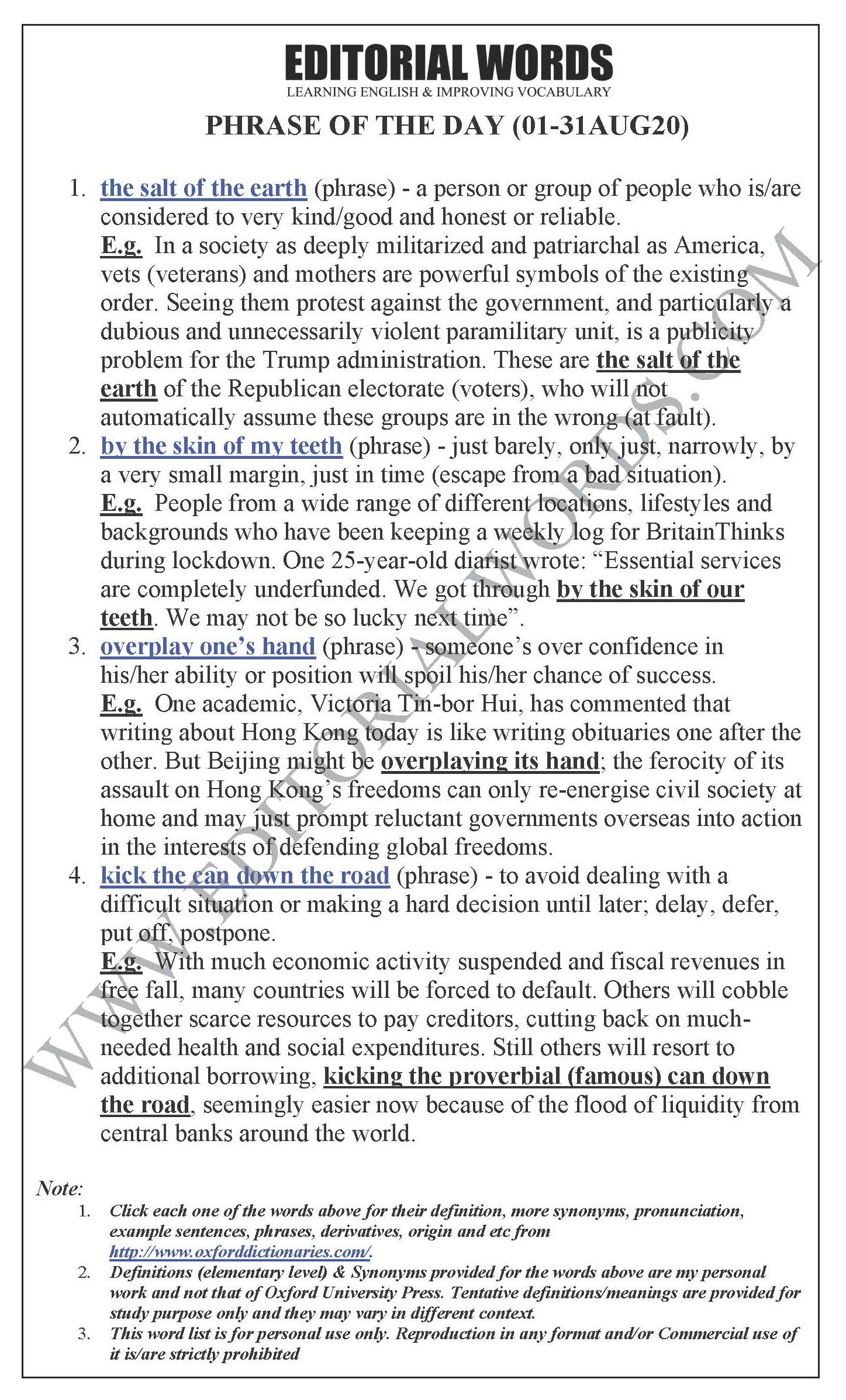 “Phrase Of The Day” We Learnt Last Month (Aug 01-31, 2020) - Editorial ...