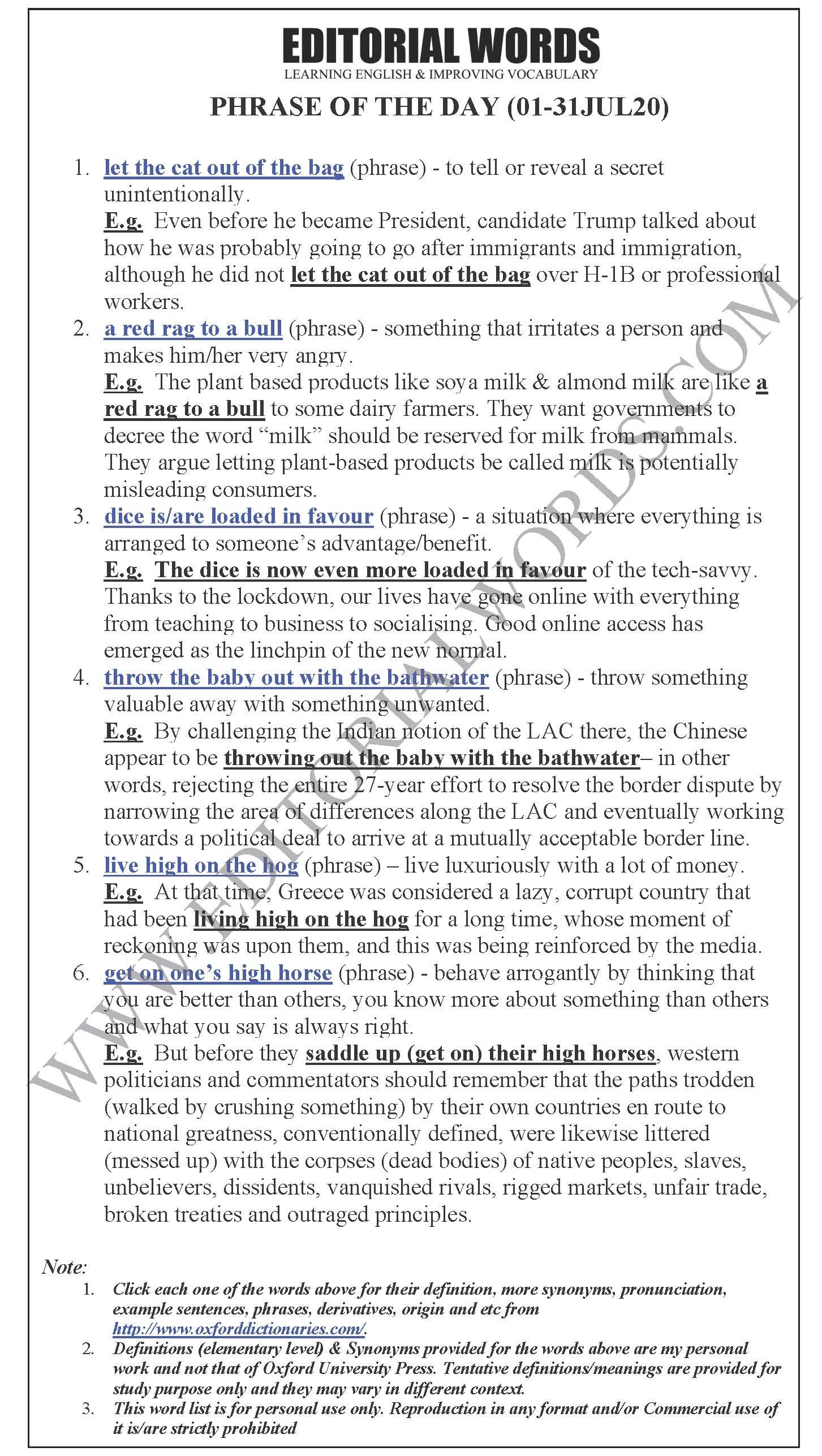 “Phrase Of The Day” We Learnt Last Month (Jul 01-31, 2020) - Editorial ...