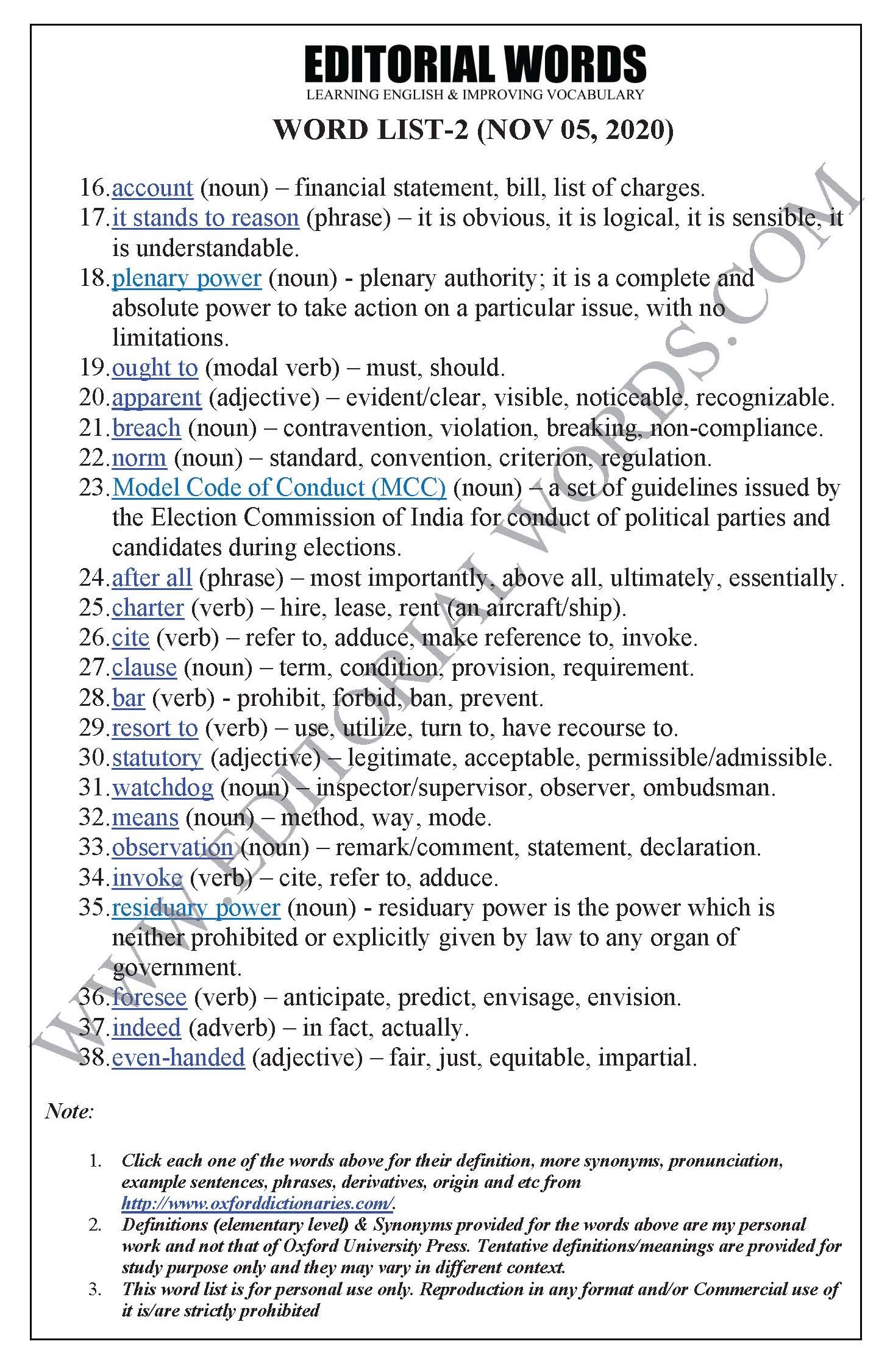 The Hindu Editorial (Star status) - Nov 05, 2020 - Editorial Words