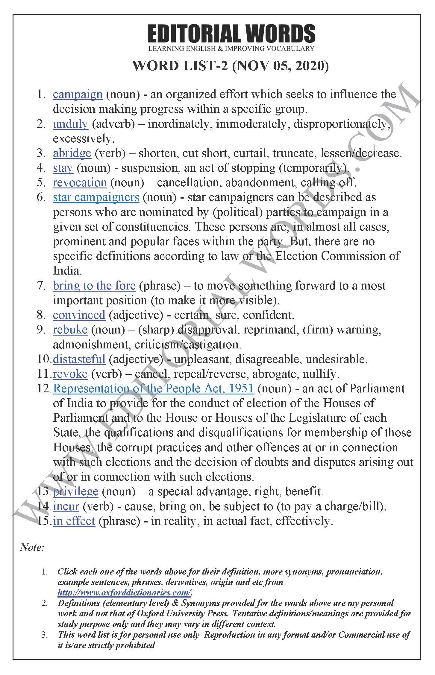 The Hindu Editorial (Star status) - Nov 05, 2020 - Editorial Words