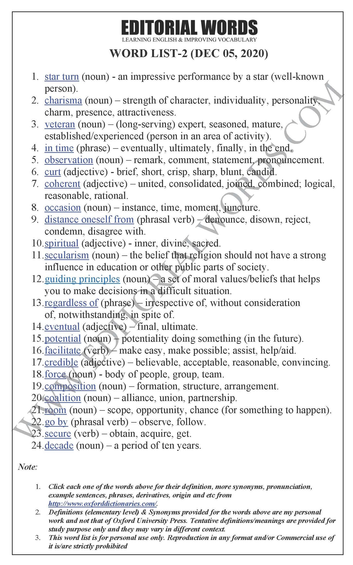 The Hindu Editorial (Star turn) – Dec 05, 2020 - Editorial Words