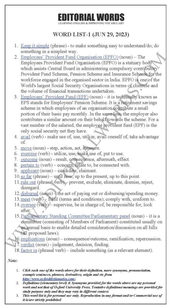 The Hindu Editorial (Keep it simple) – June 29, 2023 - Editorial Words