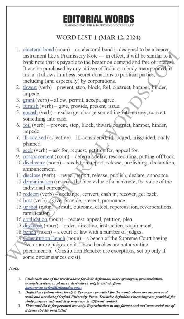 The Hindu Editorial (Names and bonds) – Mar 12, 2024 - Editorial Words