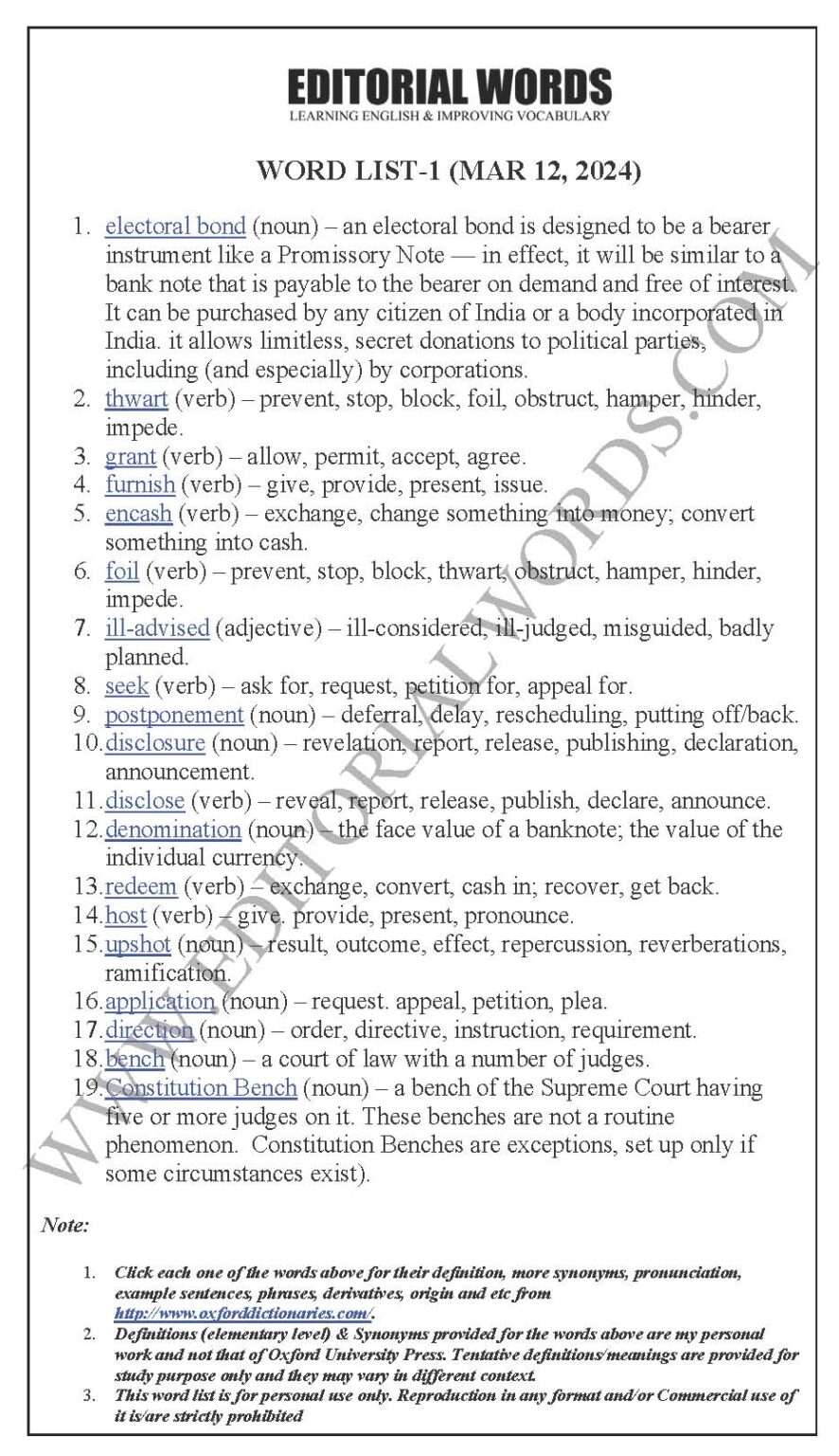 The Hindu Editorial (Names and bonds) – Mar 12, 2024 - Editorial Words
