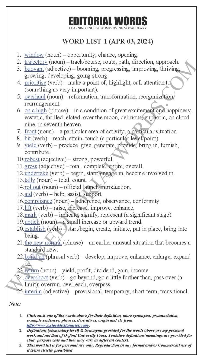 The Hindu Editorial (A reform window) – Apr 03, 2024 - Editorial Words