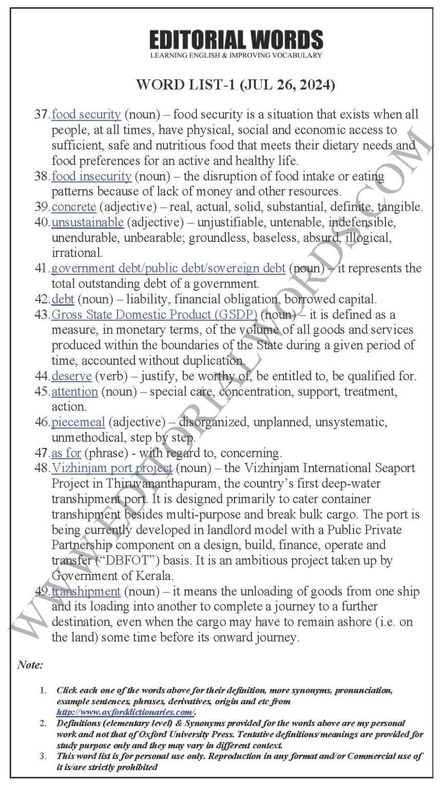 The Hindu Editorial (more for more) – Jul 26, 2024 - Editorial Words