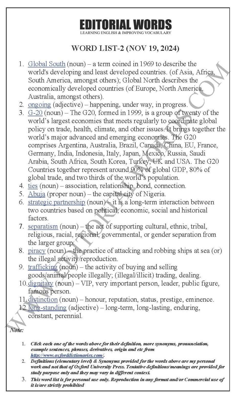 The Hindu Editorial (This time for Africa) – Nov 19, 2024 - Editorial Words