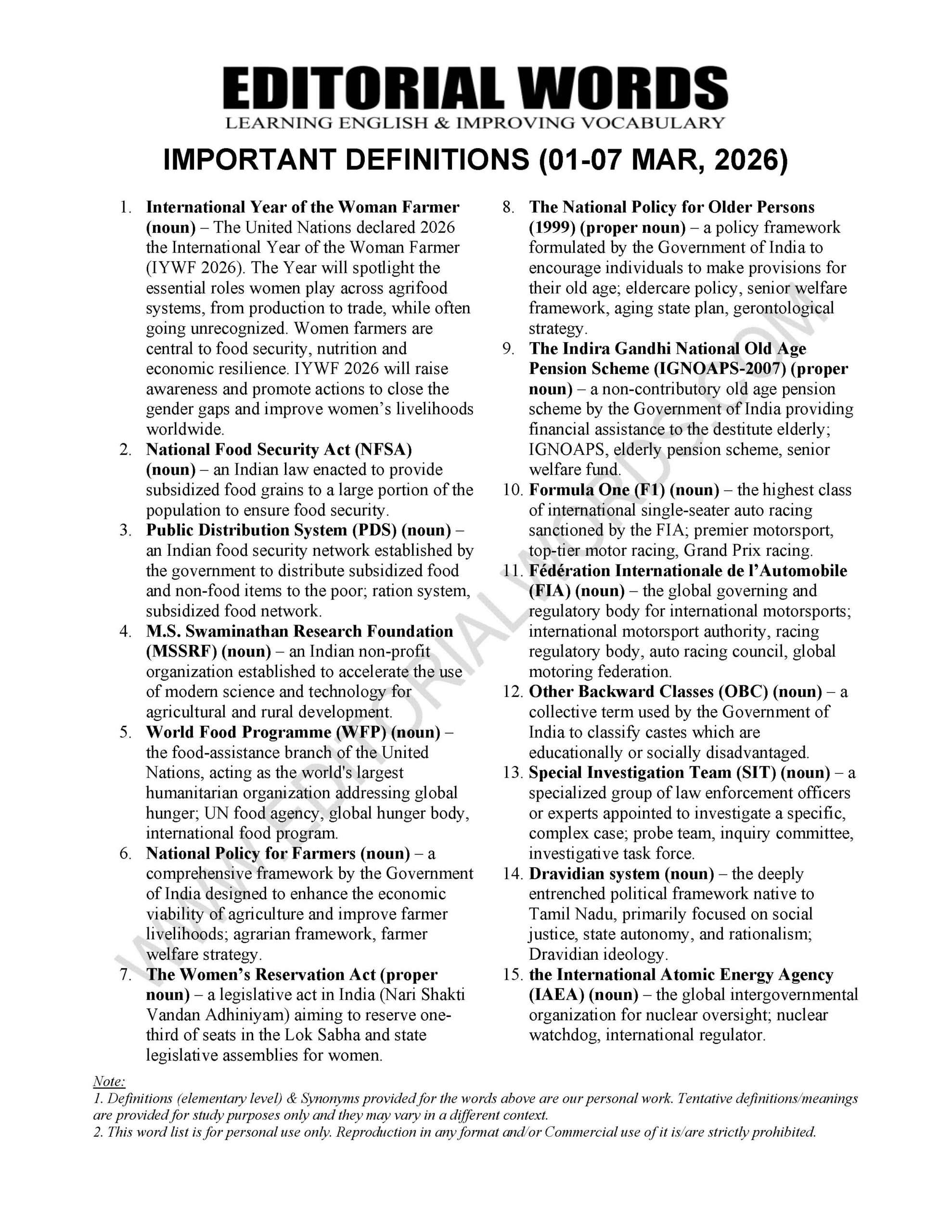 “Important Definitions” We Learnt Last Week (March 01-07, 2026 ...